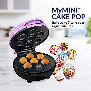 Nostalgia MyMini Cake Pop Maker, Compact Dorms, Apartments, Non-Stick Cooking Surface Makes 7 Mini Treats Easy-to-Clean, Perfect for Bite-Sized Desserts or Snacks, Keto Friendly, Purple