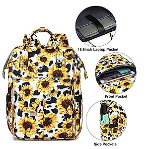 Mimfutu Sunflower Cow Print Laptop Backpack College School Backpack Bookbags Nurse Backpacks Travel Bags Casual Daypacks for Women Girls Fits 15.6 Inch Notebook