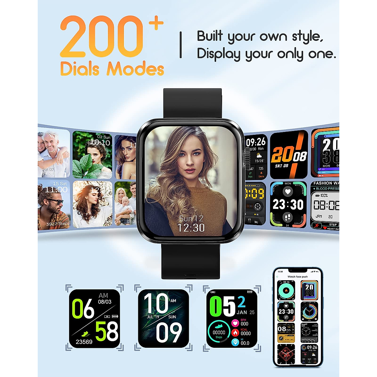 NICEWAT Smart Watch, Fitness Tracker for Women Men with 1.8" Large Touch Screen, Activity Tracker with Heart Rate Sleep Monitor, IP68 Waterproof Smart Wristband for Android iOS (Black)