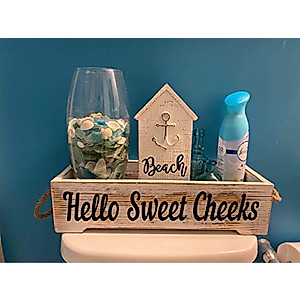 Funny Bathroom Decor Box - Toilet Paper Holder, Toilet Tank Topper, Bathroom Box for Toilet- Farmhouse Bathroom Box Organizer - Double Sided Prints Bathroom Decoration (Rustic White)