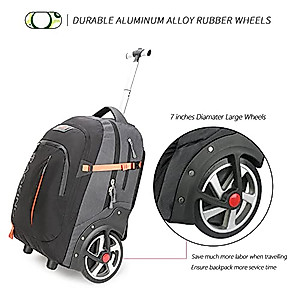 AOKING 22 Inches Water-resistant Large Wheeled Rolling Backpack for Business, College Student and Travel Commuter, Carry-on Laptop Backpack, Travel Luggage, Wheeled Adult Backpack (22 Inches, Black)