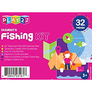 Play22 Kids Fishing Pole Pink - 40 Pc Kids Fishing Rod and Reel Combos - Fishing Poles for Youth Kids Includes Fishing Tackle, Fishing Gear, Fishing Lures, Net, Carry On Bag, Fully Fishing Equipment