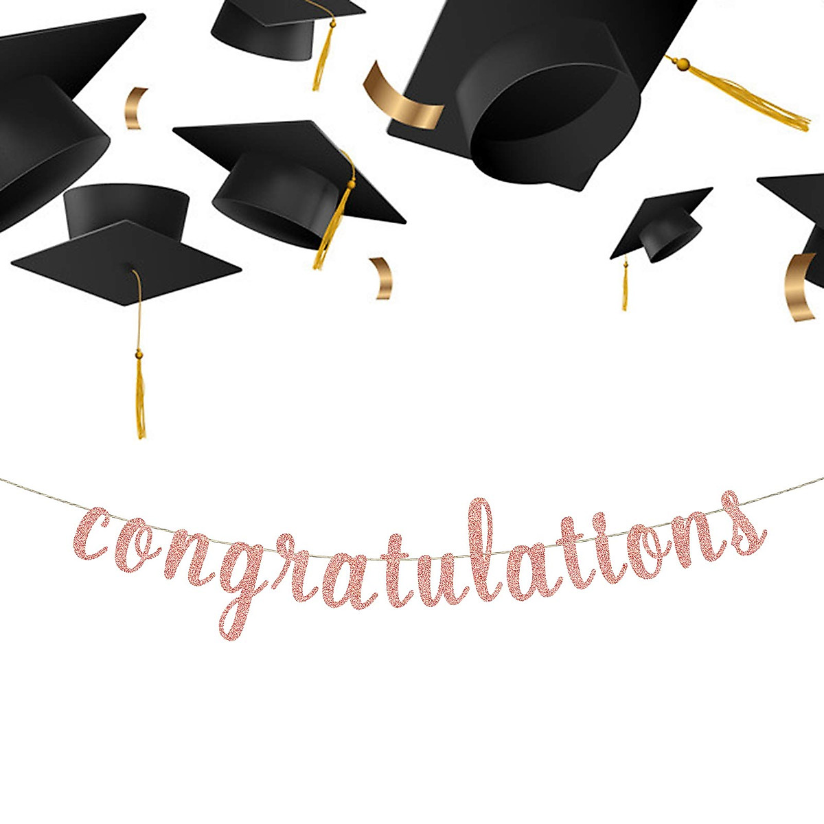 WeBenison Glitter Congratulations Banner for Congrats Grad - Wedding Anniversary - Baby Shower - Birthday - Retirement Party Decor Supplies Rose Gold