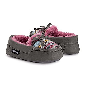 MUK LUKS Patterned Moccasins, Dark Grey Heather, X-Small Unisex Little_Kid