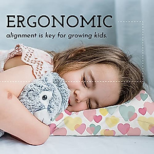Toddler Pillow with Toddler Pillowcase - Soft Hypoallergenic - Best Pillow for Kids! Better Neck Support and Sleeping! Better Naps in Bed, a Crib, or at School! Makes Travel Comfier! (Hearts)
