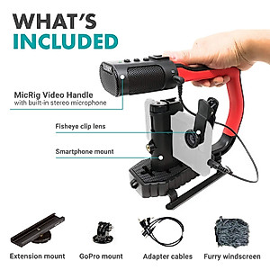 Sevenoak MicRig Universal Video Grip Handle with Integrated Stereo Microphone, Windscreen, and Shoe Extender Bracket for DSLR Cameras, iPhone, Android Smartphones and GoPro (Red)