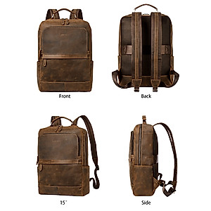 BOSTANTEN Leather Backpack for Men, 15.6 inch Laptop Backpack Large Capacity Business Travel Bag Vintage Shoulder Daypacks