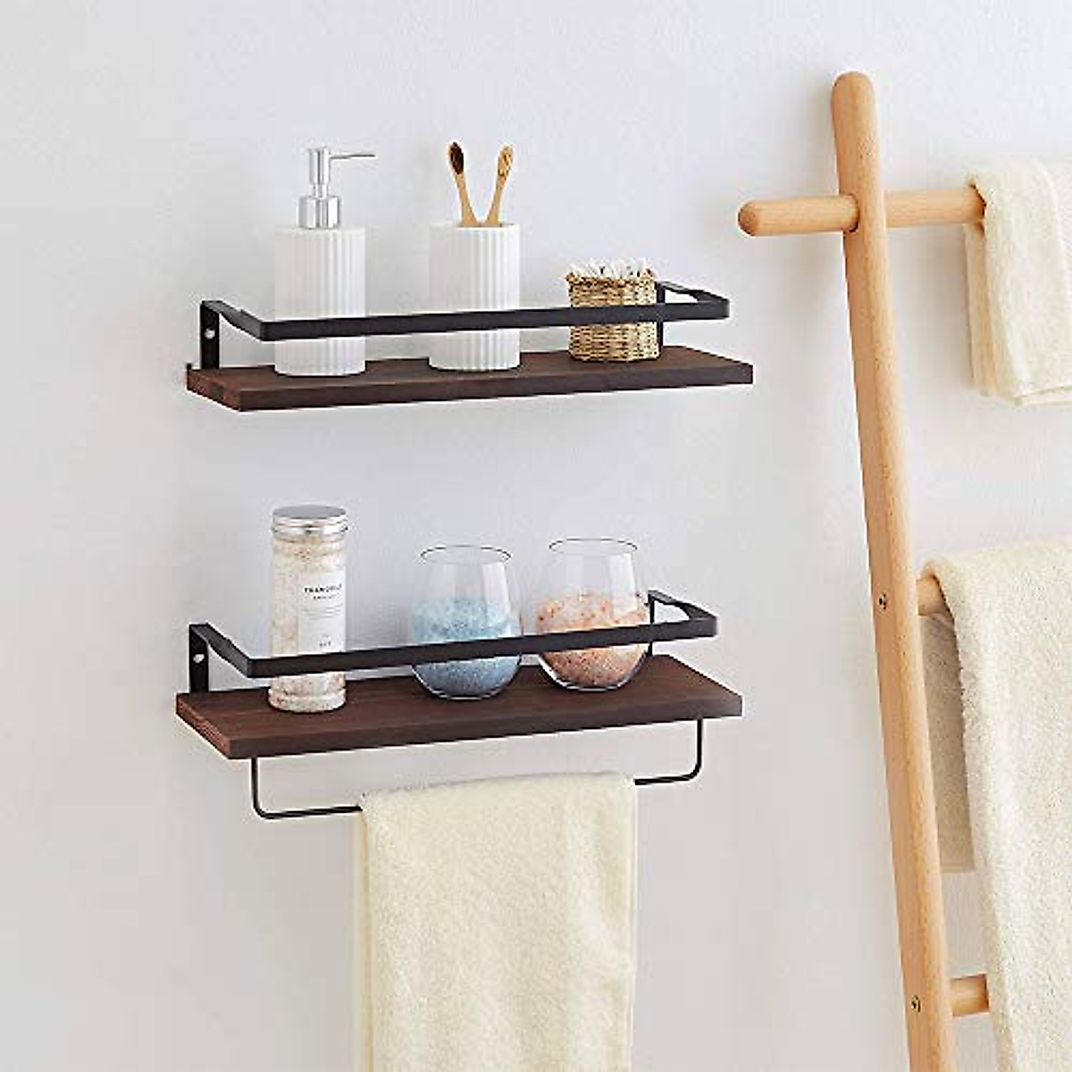 Coral Flower Floating Wall Mounted Shelves for Kitchen, Bathroom,Set of 2, 16.1inch, Carbonized Black