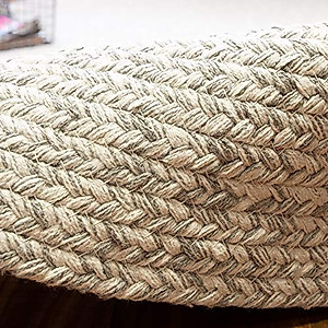 Super Area Rugs Farmhouse Braided Rug Cotton Kitchen Reversible Carpet, Gray & White, 6' Round