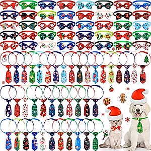 80 Pcs Christmas Dog Bow Ties 40 Pet Dog Bow Ties 40 Pet Neckties Santa Christmas Tree Snowman Candy Cane Adjustable Collar Dog Tie Accessories for Dog Cat Christmas Holiday Decoration (Santa Style)