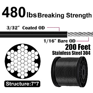 BESTEEL String Light Hanging Kit with 200 Feet Nylon Coated Stainless Steel 304 Wire Rope, String Lights Suspension Kit Included Enough Accessories, Humanized Collocation, Easy to Install