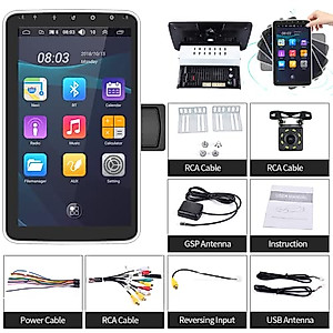 podofo Android Single Din Car Stereo 10 Inch HD Capacitive Vertical Rotatable Touch Screen In Dash GPS Head Unit with Bluetooth and Backup Camera,Car Audio Receivers Support Wifi Subwoofer Mirror Link