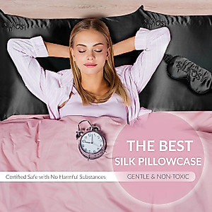 Mulberry Silk Pillowcase for Hair and Skin with Hidden Zipper, 22 Momme 100% Real Silk Pillow Case with Sleep Mask, Premium Grade 6A Silk Promotes Soft Skin, 900 Thread Count (Black, Queen)
