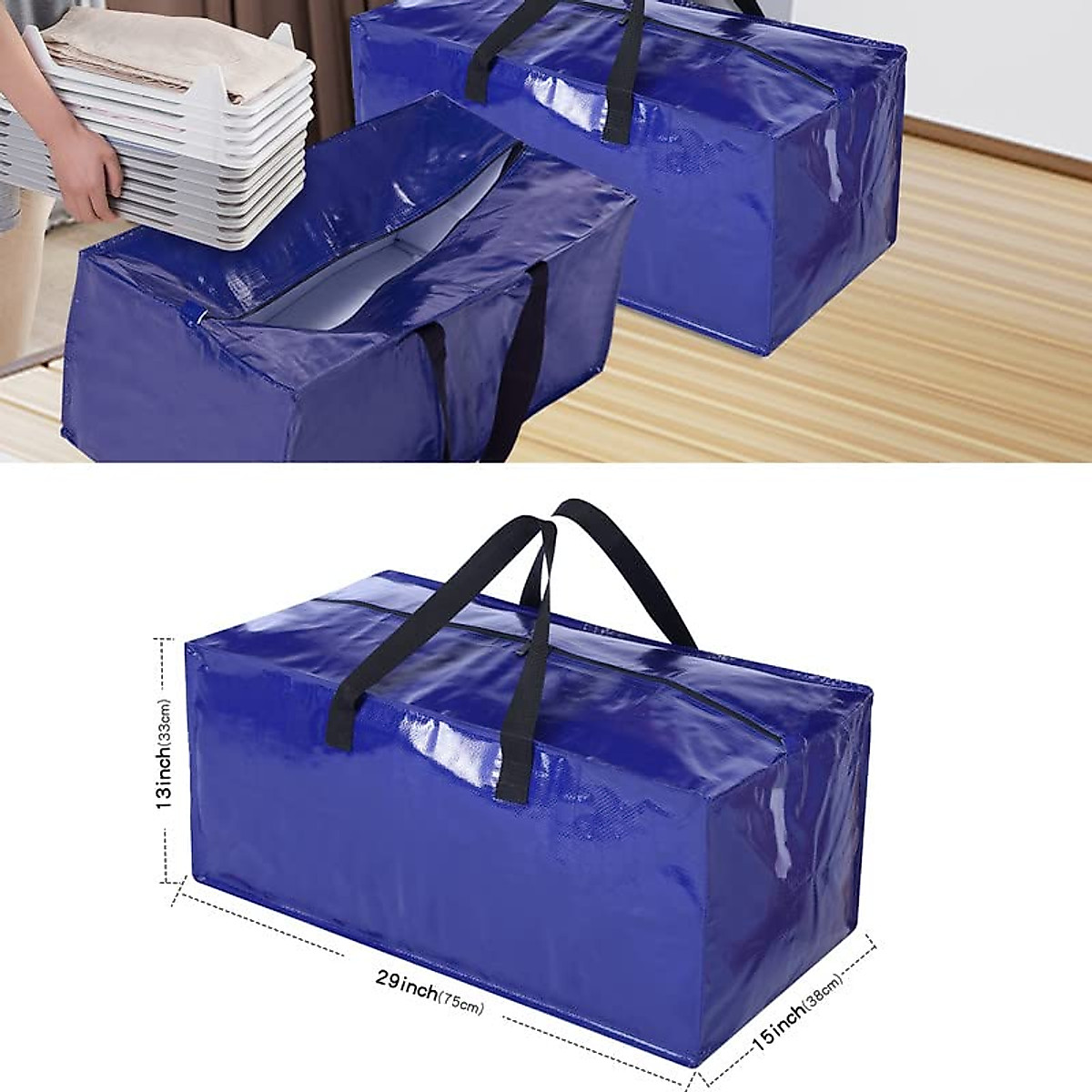 ATQTQ Extra Large Moving Bags Heavy Duty Storage Bags with Handles & Zippers, Dorm Moving Totes for Space Saving, College Packing Supplies for Clothes- Moving Box w/Backpack Straps(Dark Blue, 8 Pack)