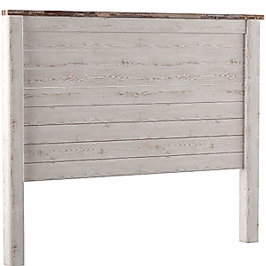 Signature Design by Ashley Willowton Cottage Farmhouse Panel Headboard ONLY, Queen, Whitewash