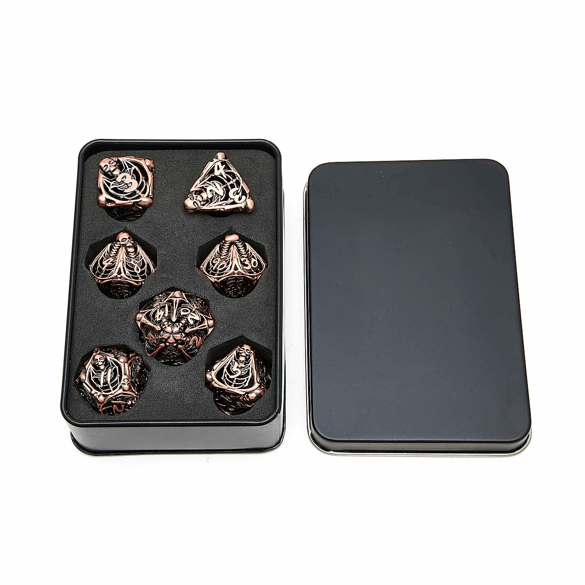 Hollow Skull DND Metal dice Set, polyhedral Large RPG case dice d&d Starter Set Tray Tower Bag Holder Role Playing dice