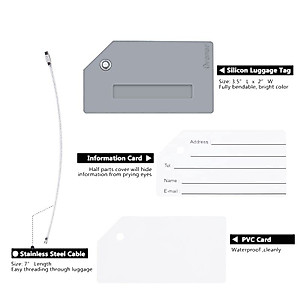 Silicone Luggage Tag with Name ID Card Perfect to Quickly Spot Luggage Suitcase (Gray)