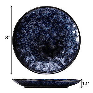 Peohud Set of 6 Ceramic Dessert Salad Plates, 8 Inch Porcelain Appetizer Plates, Round Reactive Glazed Serving Plate for Salad, Snacks, Appetizer, Pancakes, Steak, Microwave, Oven and Dishwasher Safe