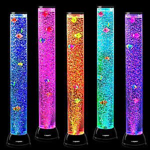 Playlearn 2.7ft Sensory Bubble Tube - 8 Fake Fish - 8 Color Changing LED Lights - Fake Fish Tank Bubble Lamp