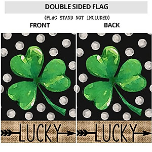 St Patrick's Day Lucky Shamrock Garden Flag for Outdoor,Shamrock with White Dots Small Yard Flag,Spring Saint Patrick Decors for Outside Holiday 12x18 Double Sided