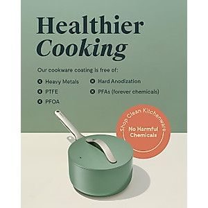 Caraway Nonstick Ceramic Sauce Pan with Lid (1.75 qt) - Non Toxic, PTFE & PFOA Free - Oven Safe & Compatible with All Stovetops (Gas, Electric & Induction) - Cream