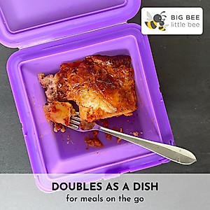 Big Bee, Little Bee - SoftShell XL Reusable Silicone Food Storage Container with Attached Clamshell Lid, Easy Cleaning, Snaps Closed, Microwave, Freezer & Dishwasher Safe (Stone)