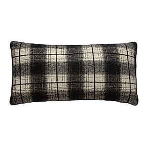Creative Co-Op Fabric Lumbar Pillow with Piping, Black and White Plaid