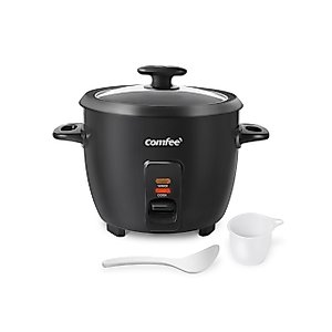 COMFEE' Rice Cooker, 6-Cup Cooked/3-Cup Uncooked, Removable Non-Stick Bowl, for Soups, Stews, Grains&Oatmeal, One Touch, Black