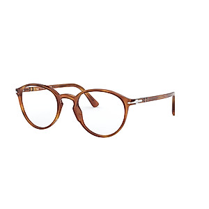 Persol PO3218V Round Prescription Eyewear Frames, Terra Di Siena/Demo Lens, 51 mm