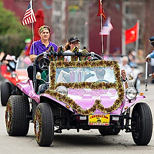 4 Pcs Mardi Gras Parade Car Decoration 6.56 ft Foil Fringe Garland 9.84 ft Gold Purple Green Metallic Tinsel Streamers Banner Wall Hanging Fringe Curtain Backdrop Banner for Mardi Gras Party Supplies