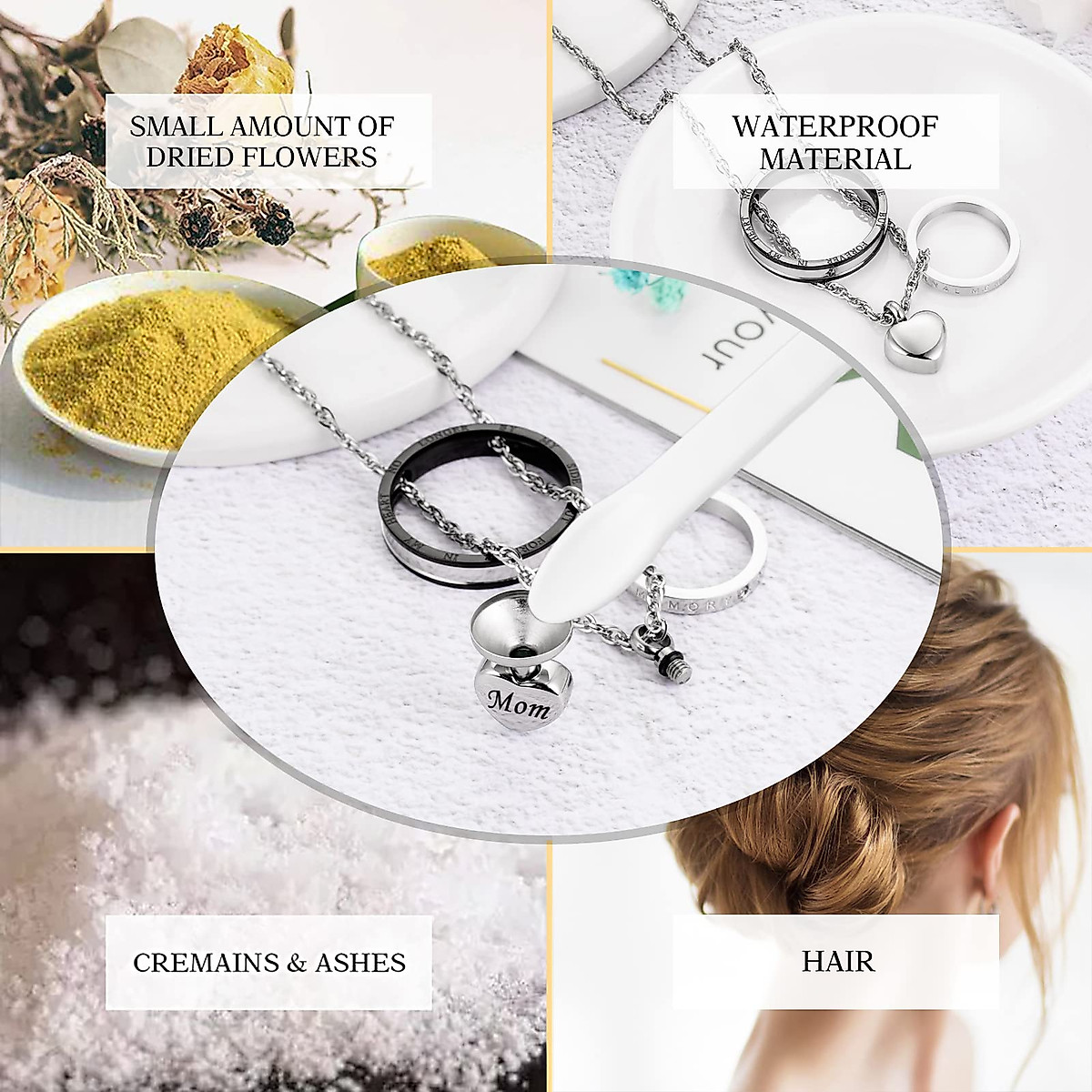 XIUDA Cremation Urn Necklace for Ashes Eternal Memory Carved Keepsake Stainless Steel Urn Jewelry Memorial Ash Holder