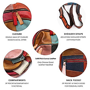STEPHIECATH Vintage Genuine Leather Backpack Purse for women Laptop Colorful Patchwork Design Shoulder Daypack for Travel School