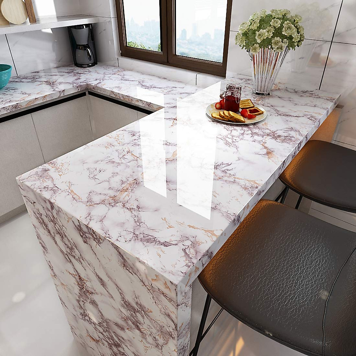 YENHOME Marble Wall Paper 200x30 inch Grey Brown Marble Contact Paper Self Adhesive Granite Peel and Stick Countertops Removable Wallpaper Waterproof Countertop Contact Paper for Kitchen Cabinets