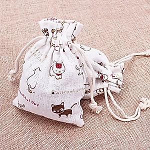 Amariver 24 Pcs Cute Cat Burlap Drawstring Bag Double Drawstring Linen Bags Reusable Linen Pouches, Perfect for Jewelry Pouch, Wedding Birthday Parties Favor, Gift/Candy Bags, Set of 24