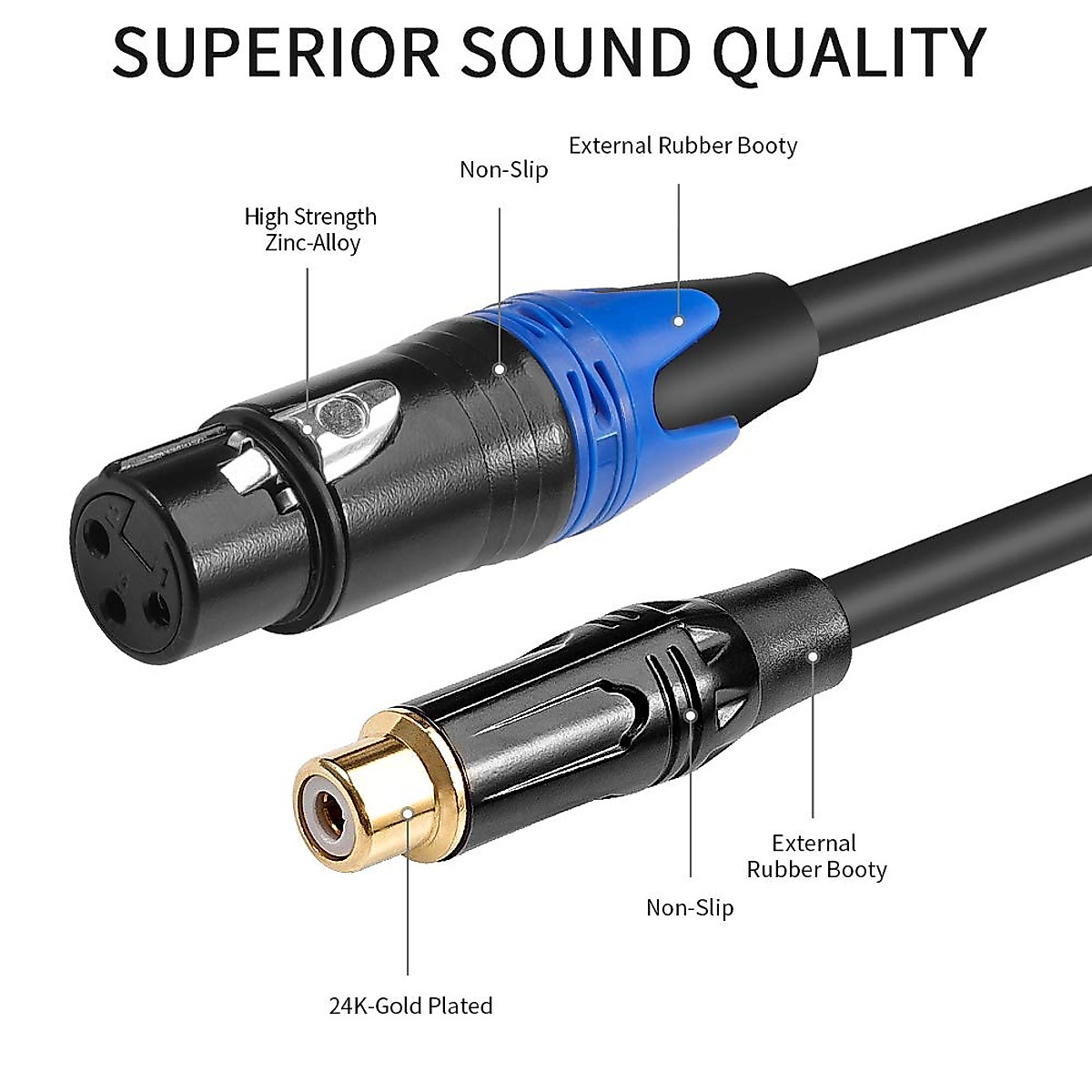 Disino Female XLR to RCA Female Cable, RCA to XLR Female Converter Gender Changer Audio Adapter Patch Cable - 1 feet