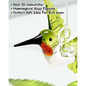 Nefelibata Hummingbird Ornament Glass Green Figurine Crystal Hanging Bird Art Christmas Xmas Tree Suncatcher Window Decor Memorial Gift for Her Friend Bird Lover Set of 1 Party Home Decorations
