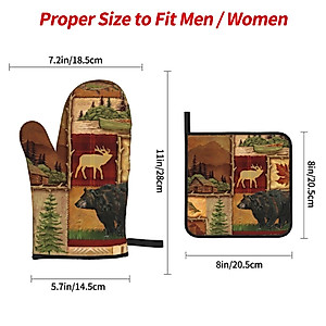 Msacrh Lodge Style Northwoods Cabin Oven Mitts and Pot Holders Sets of 4,Cotton Lining with Non-Slip Hot Pads,Heat Resistant Oven Gloves for Kitchen,Cooking,Baking,Grilling