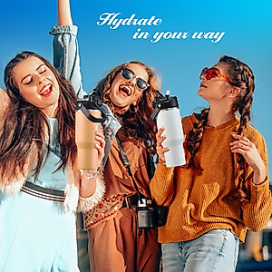 POPOACTI Insulated Tumbler,34 oz Stainless Steel Water Bottle, BPA-Free, Double-Walled Vacuum, Flip Straw for Travel, Keeps Drinks Hot & Cold for 12 Hours,For Travel, Gym & Office (Peach)