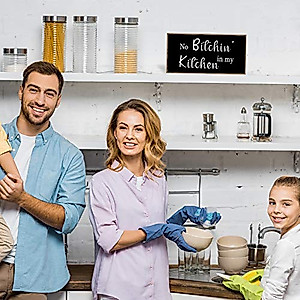 Jetec 2 Pieces Funny Kitchen Signs the Dishes Hanging Wall Art Sign No Bitchin in My Kitchen Rustic Wooden Wall Signs Decorative Wood Sign Home Kitchen Decor, 10 x 5 Inch (Stylish)