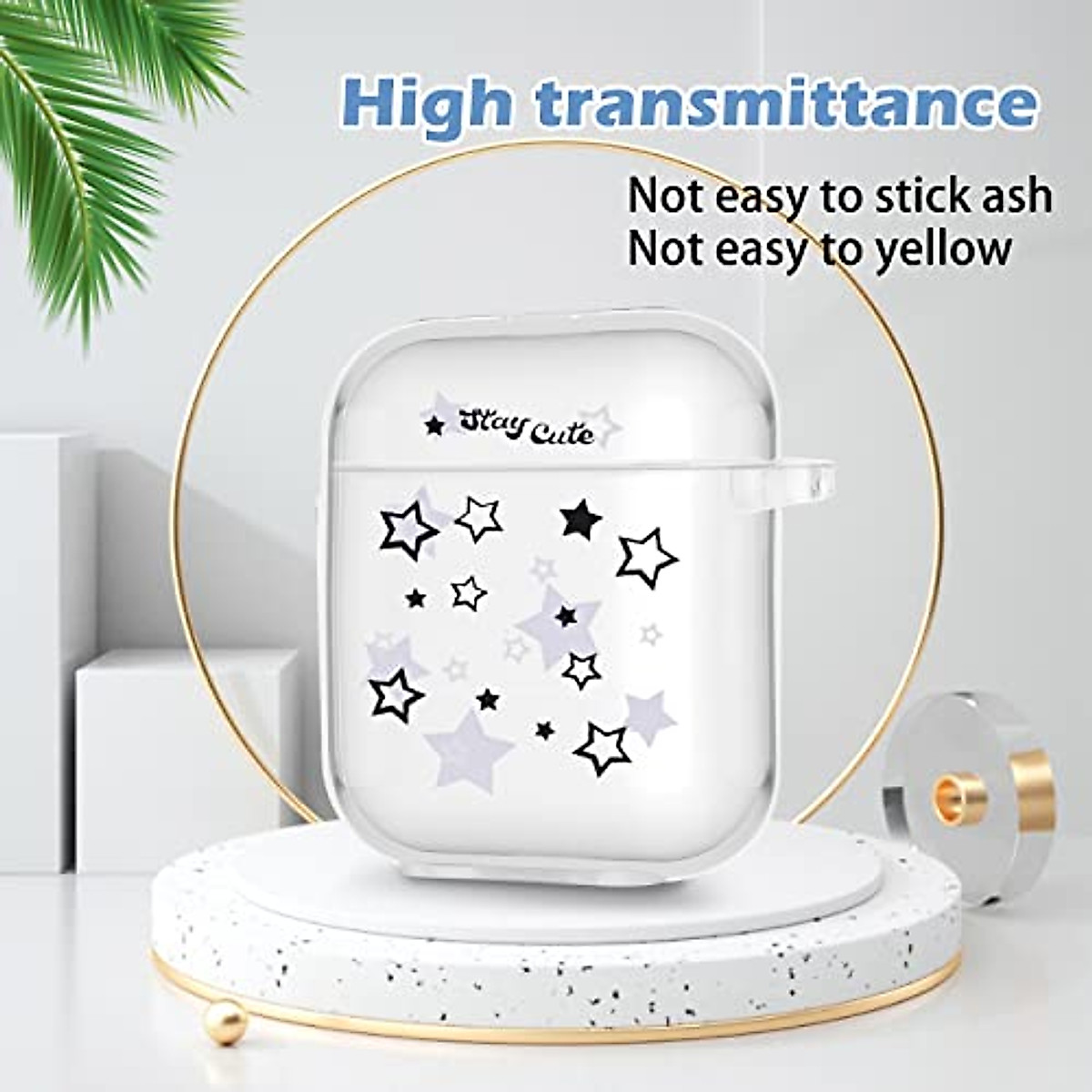 AirPod Case with Star Keychain, Cute Charms Star Pattern Design Clear Soft Protective Cover Compatiable with AirPods 2nd & 1st Generation Case