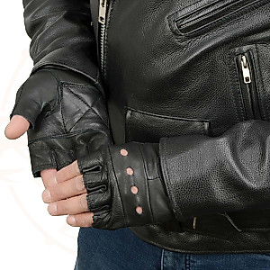 Milwaukee Leather SH216 Men's Black Leather Gel Padded Palm Fingerless Motorcycle Hand Gloves W/Breathable ‘Open Knuckle’ - Large