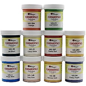 Set of 10 Ceramic Underglaze Paint Colors for Clay, Greenware or Bisque, Assorted Colors in 2 ounce Jars with Free How to Paint Bisque Book
