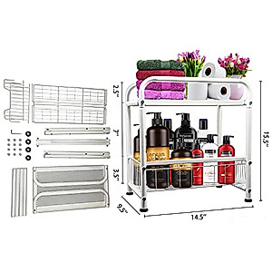 Under Sink Organizers and Storage, Nevfiro 2-Tier Pull Out Sliding Drawer Under Sink Shelf Organizer Metal Cabinet Basket Organizer for Kitchen Bathroom Countertop Laundry