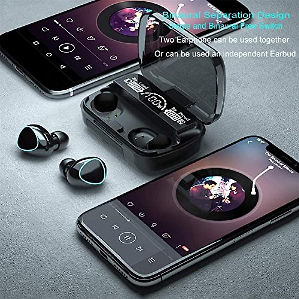 Wireless Earbuds, New Bluetooth Headphones LED Display Charging Case IPX7 Waterproof Built-in Mic Deep Bass High-Fidelity Stereo Earphones for Sports Work