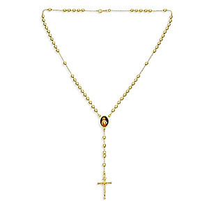 Bling Jewelry Catholic Christian Prayer Rosario Beads Scared Heart of Jesus Crucifix Cross Catholic Rosary Beads Necklace for Women Teen 18K Gold Plated Brass