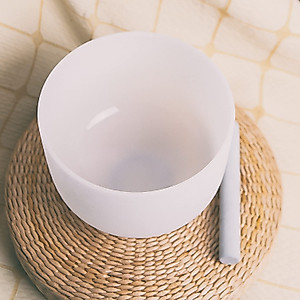 KVKA 8 Inch F Note Heart Chakra Frosted Quartz Crystal Singing Bowl With Carrying Case,Suede Striker,Singing Bowl for Meditation, Yoga, Spiritual Healing (8 inch,F note)