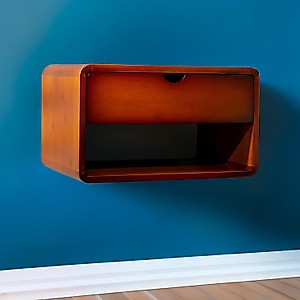 Comfify Modern Floating Nightstand with Drawer – Small, Compact, Minimalist Bamboo Wall-Mount Bedside Shelf, – Midcentury Design, Easy Installation, Clear Instructions - Dark Mahogany Finish
