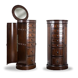 Hives and Honey Bailey Oval Standing Jewelry Armoire Cabinet, Jewelry Storage Organizer with Mirror Lid, Side Doors, 7 Drawers, Jewelry Chest, Jewelry Box for Necklaces, Earrings, Bracelets, Walnut