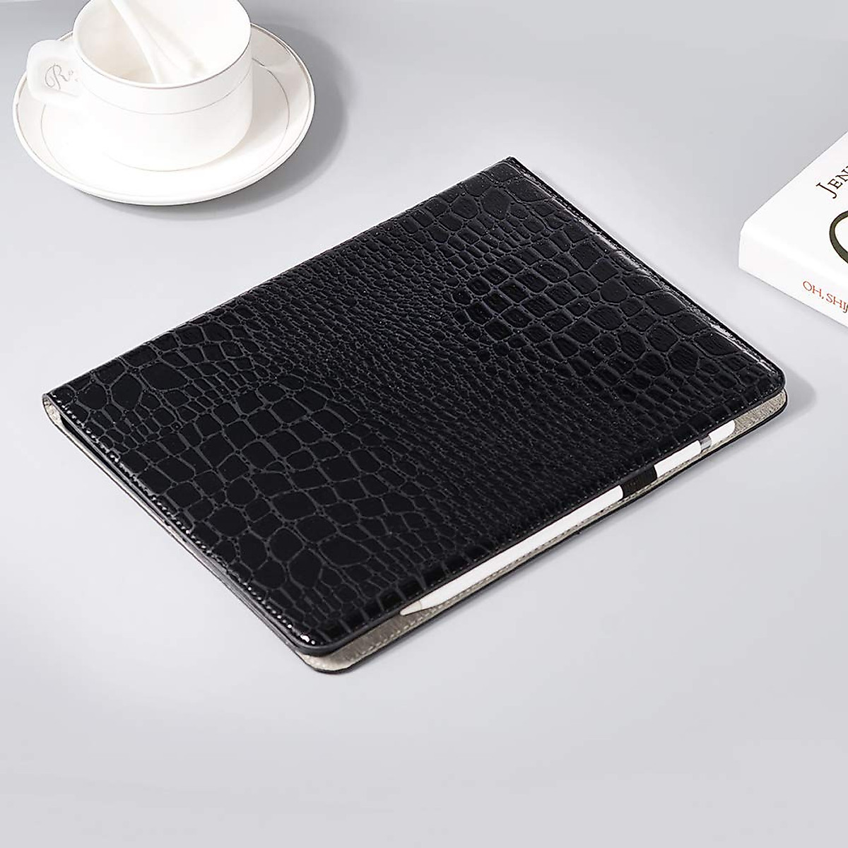 iPad Pro-6/5/4/3 (11'') Case for Women, iPad Air-6th (11'') Air-5th Air-4th (10.9'') Case, DMaos Crocodile Synthetic Leather Folio Smart Cover with Card Pencil Holder, Auto Sleep Wake - Black
