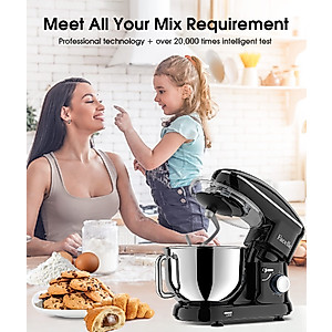 3-IN-1 Electric Stand Mixer, Facelle 6 Speed Kitchen Mixer with Pulse Button, Attachments include 6.5QT Bowl, Dishwasher Safe Beater,Dough Hook,Whisk,Splash Guard for Dough,Baking,Cakes,Cookie (Black)
